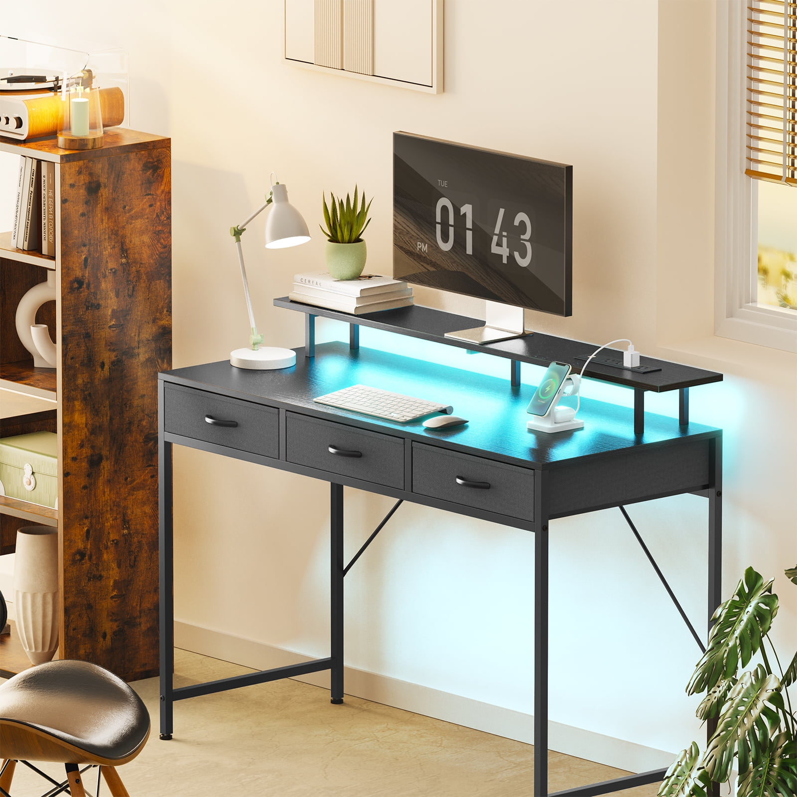 Huuger 47 inch Computer Desk with LED Lights & Power Outlets, Office ...