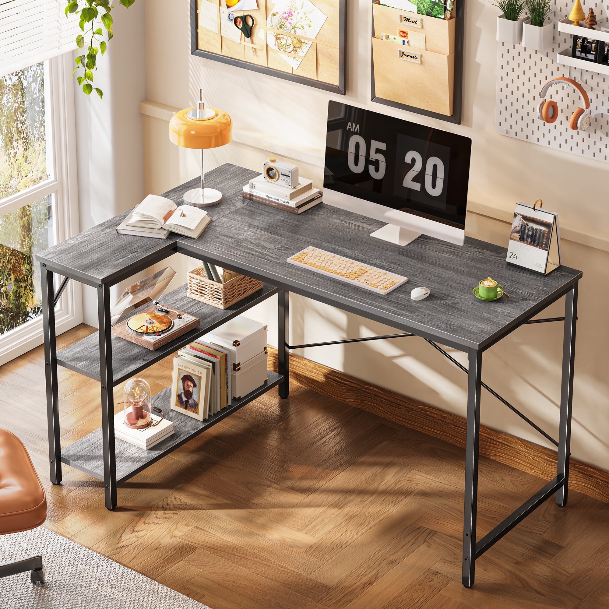 Versatile L Shaped Gaming Computer Desk with Storage 47 Particleboard Office Desk Dark Black Walmart