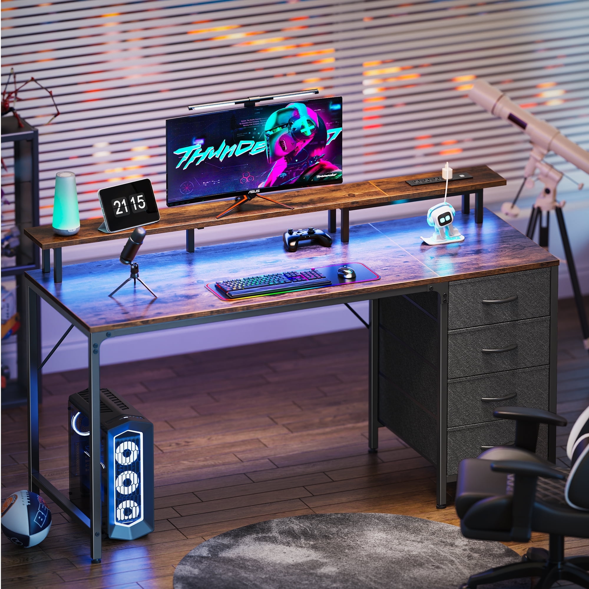 Free Shipping! SUPERJARE Desk with Drawers, 54" Gaming Desk with LED ...
