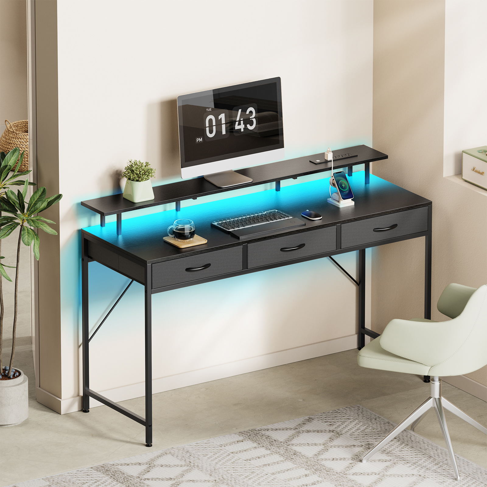 Homall 55 Inch Gaming Desk Y-Shaped PC Computer Gaming Office Desk with ...