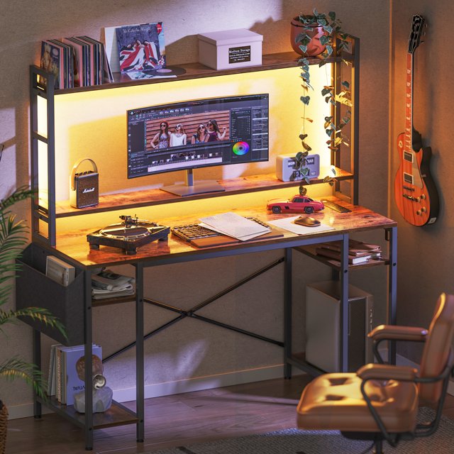 Huuger Computer Desk with Adjustable Shelves, 55 inch Gaming Desk with ...