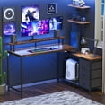 Free Shipping! L Shaped Desk, Gaming Desk with Drawers, LED Computer ...