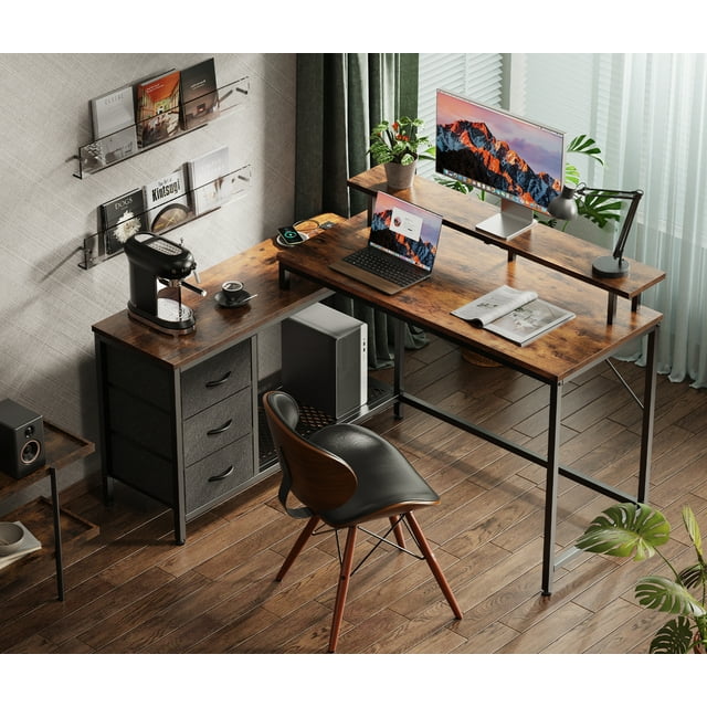 Huuger Computer Desk with LED Lights and Power Outlets, L Shaped Gaming ...