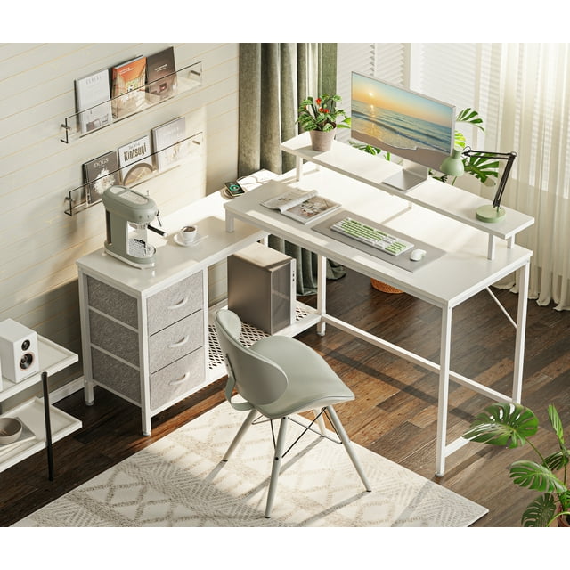 Huuger Computer Desk with LED Lights and Power Outlets, L Shaped Gaming ...