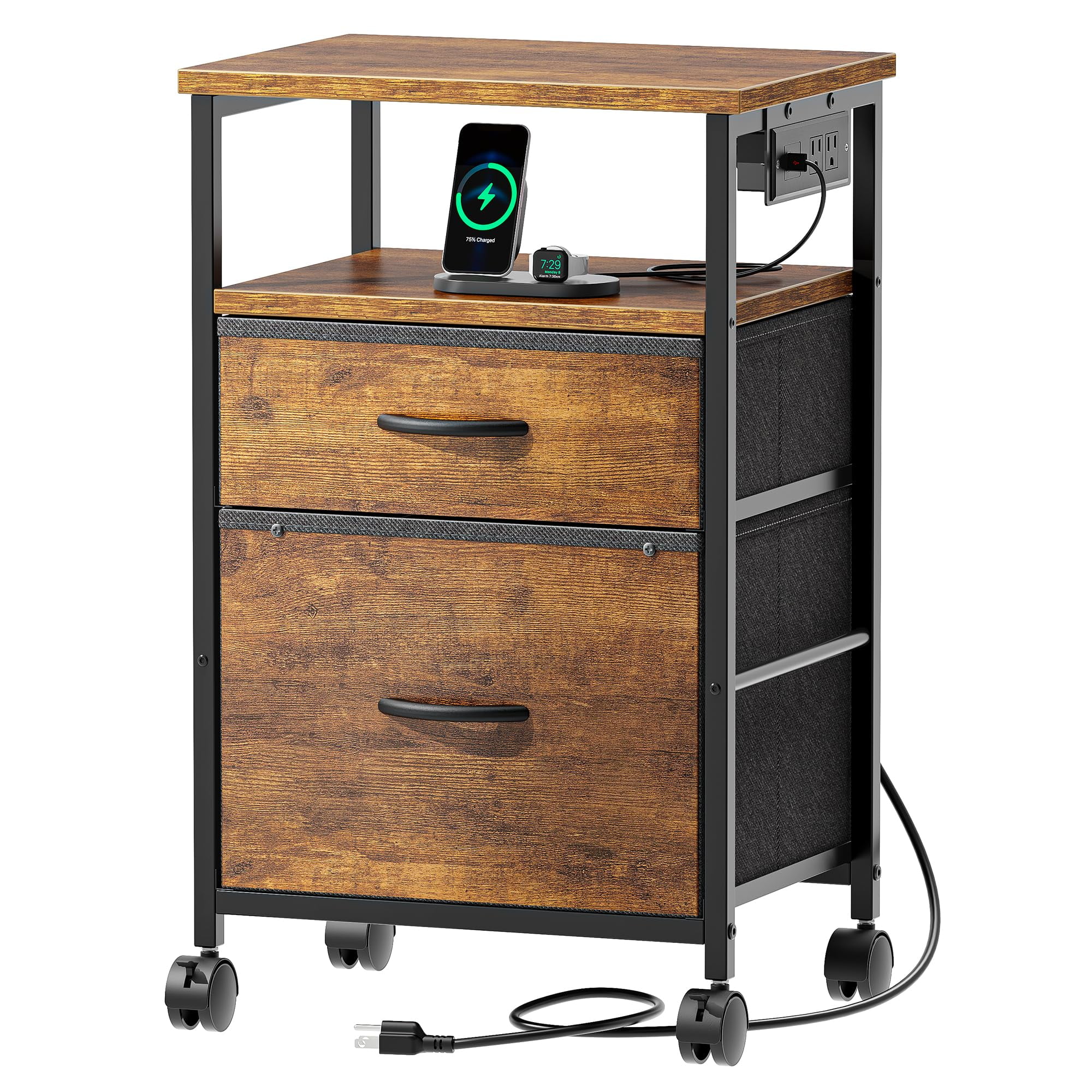 Huuger File Cabinet with Power Outlets, 2 Drawer Filing Cabinet ...