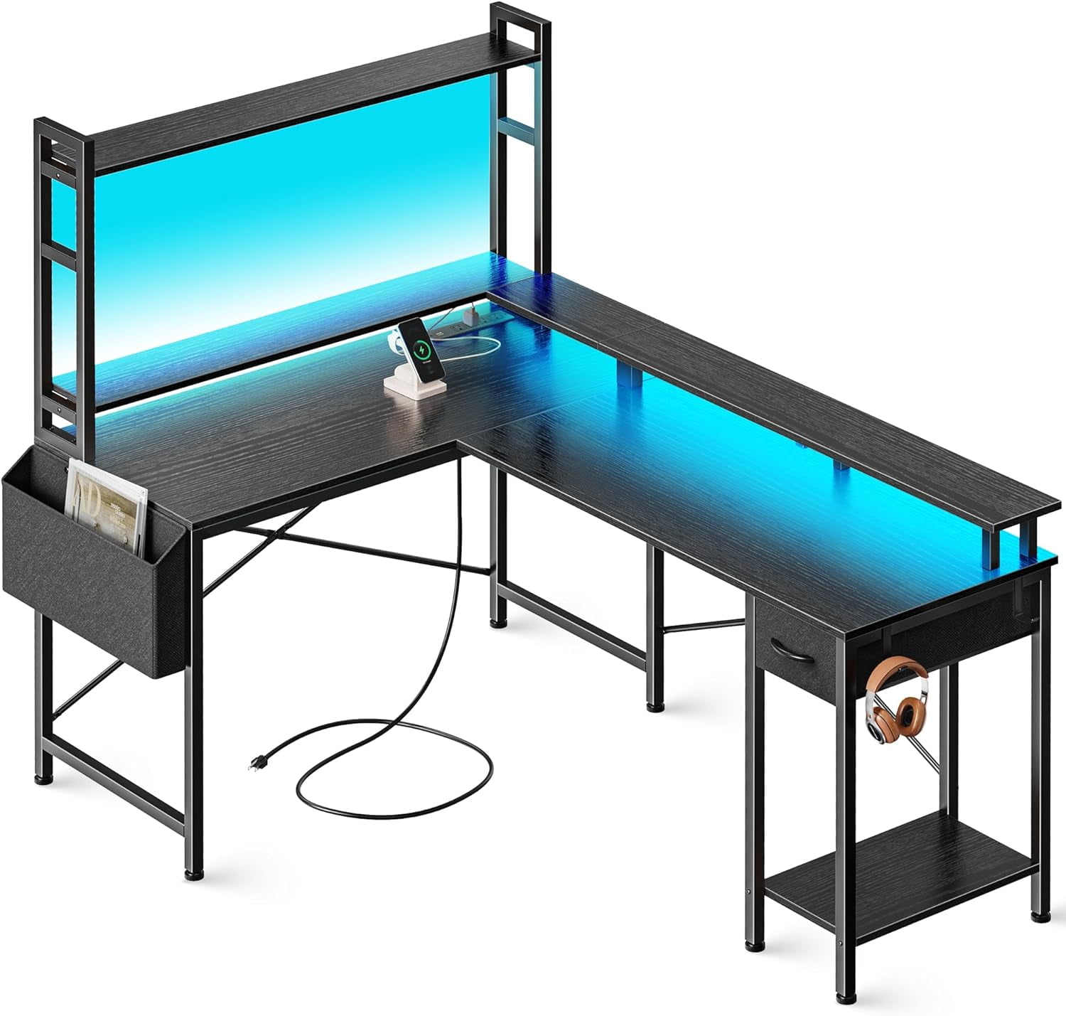 Huuger L Shaped Desk Gaming Desk with LED Lights & Power Outlets ... Huuger L Shaped Desk Gaming Desk with LED Lights & Power Outlets ...