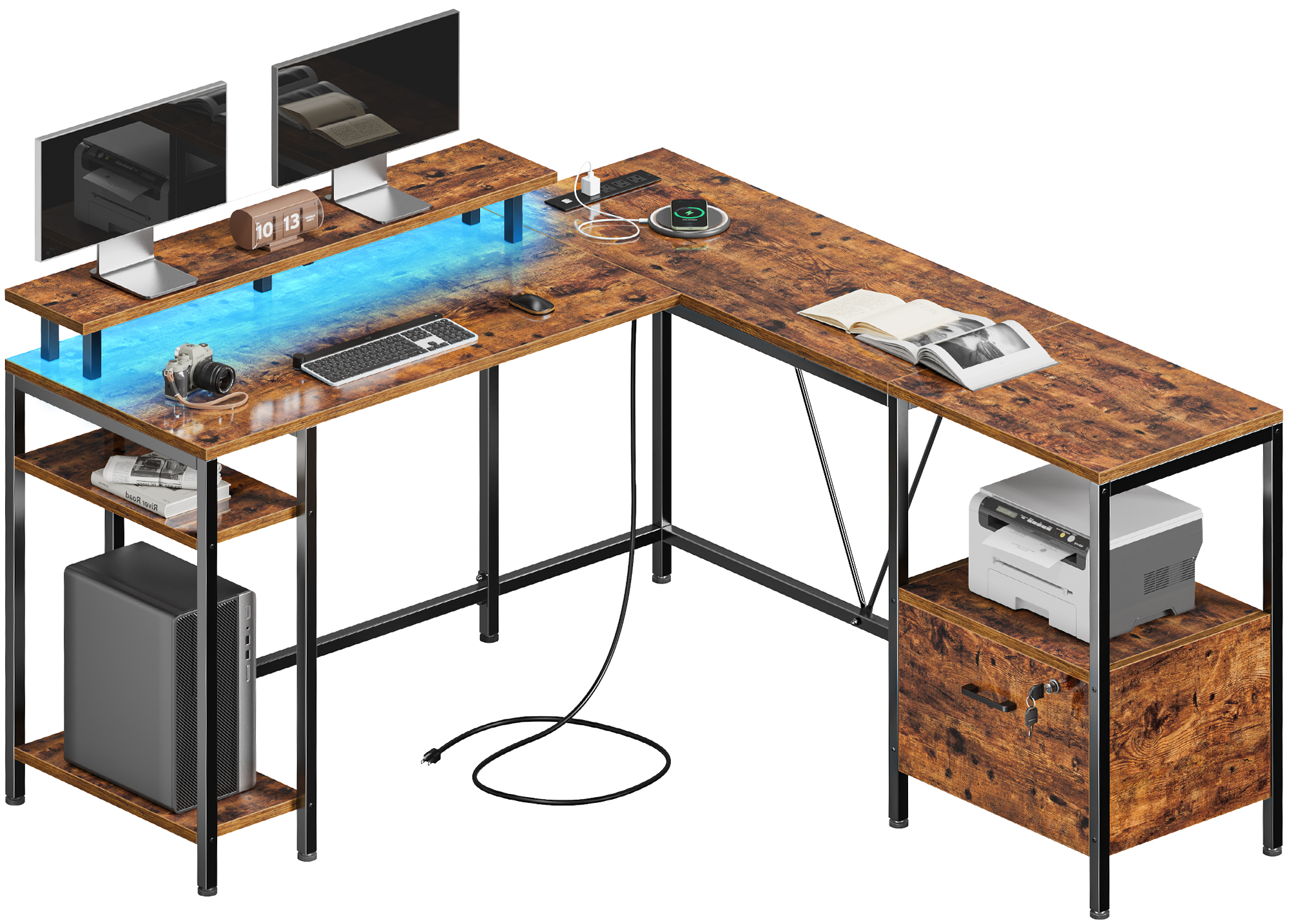 Series C 72W L Shaped Desk with File Cabinet in Hansen Cherry ...