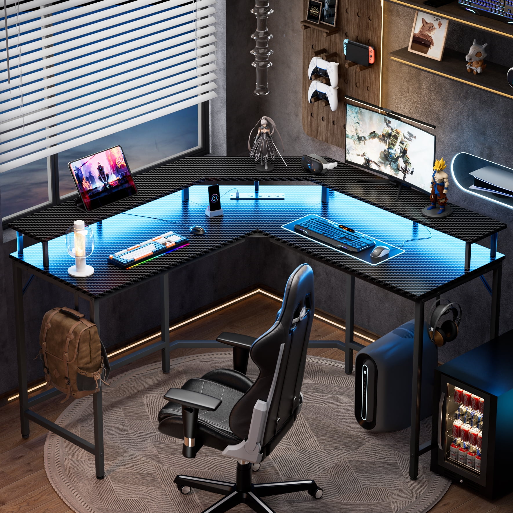 SUPERJARE Gaming Desk, L Shaped Computer Desk with Outlets and Monitor ...