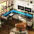 HuuGer L-Shaped Gaming Desk with Power Outlets, LED Lights, Storage ...