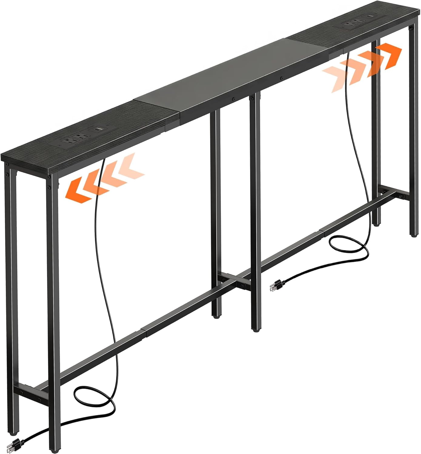Huuger Narrow Sofa Table with 2 Power Outlets, 63-86.6 Inch Adjustable ...