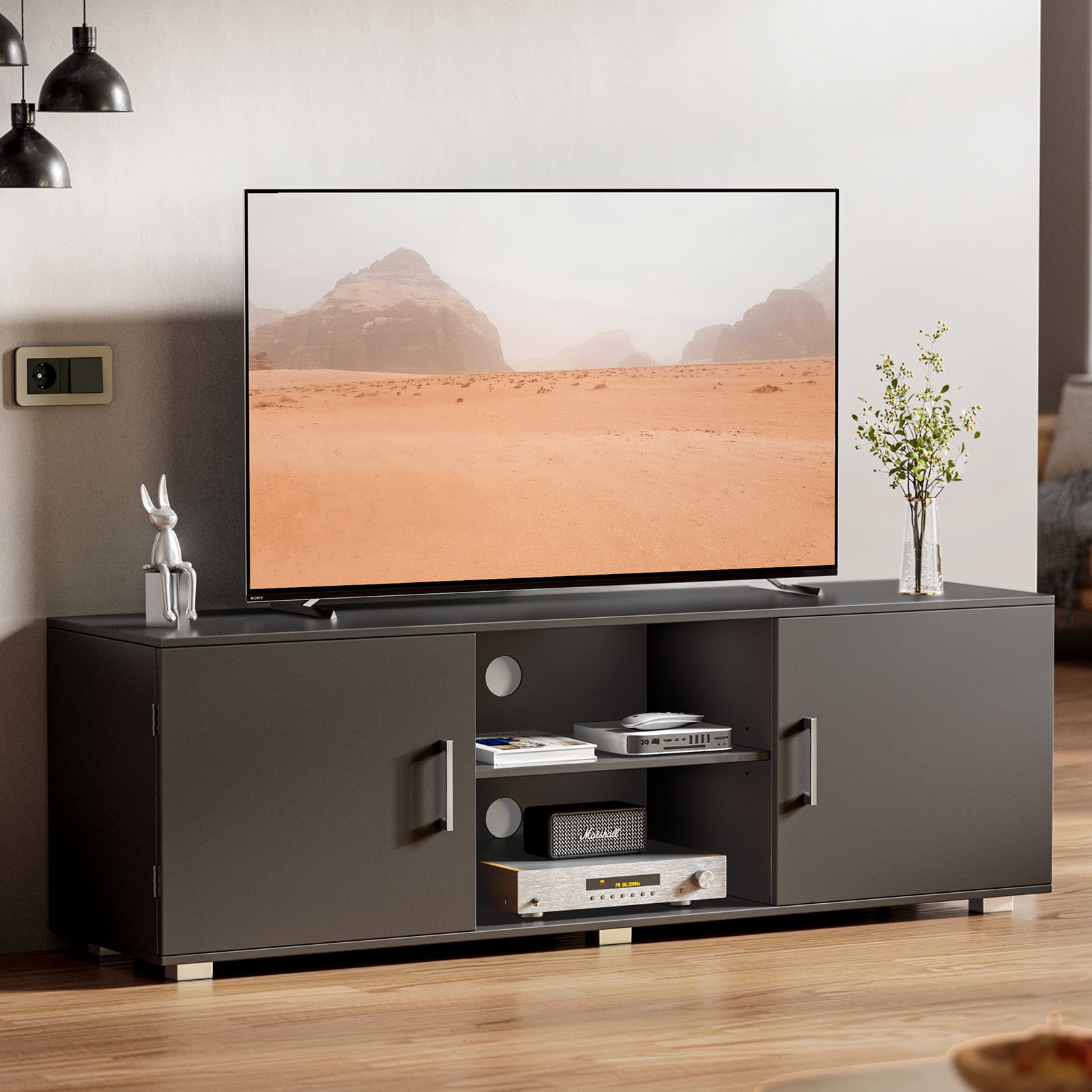 TV Stand for 55" TV, Entertainment Center with Storage, 2 Cabinets, TV ...