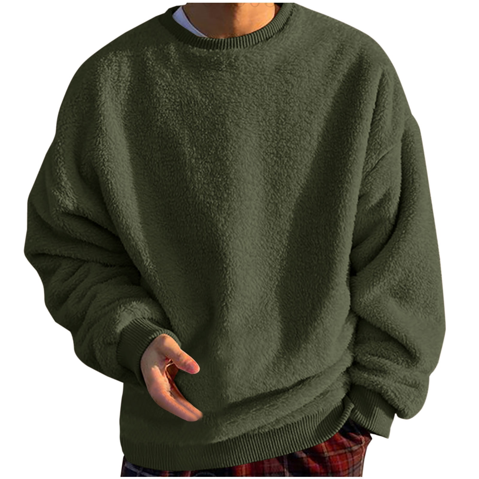 Huuilaibazoo Men Plush Fleece Sherpa Sweatshirt Crewneck Long Sleeve ...