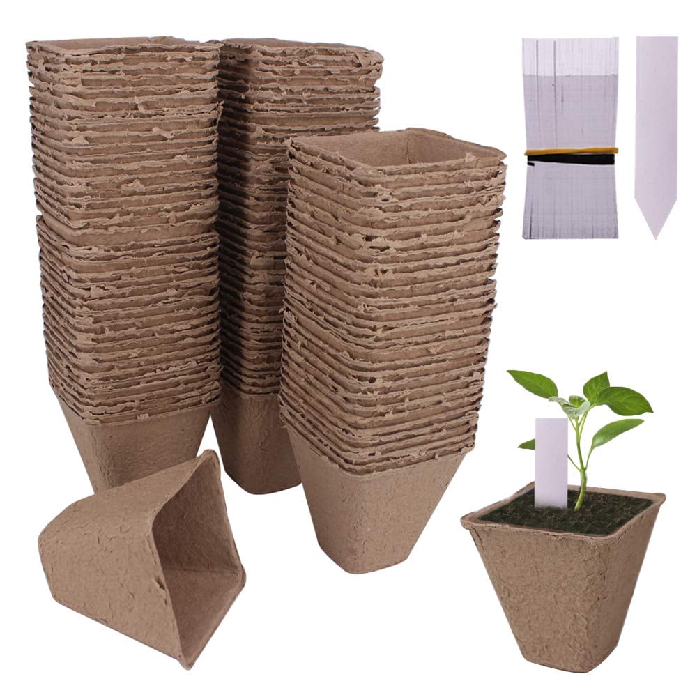 Huvai 100 Pack 3.15" Square Biodegradable AIS1 Peat Pots Plant Seedling ...
