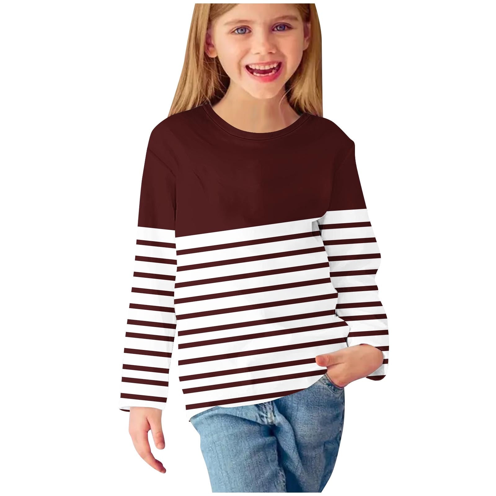 Huvoen Long Sleeve Striped Basic Layering Tee Long Sleeve Round-Neck ...