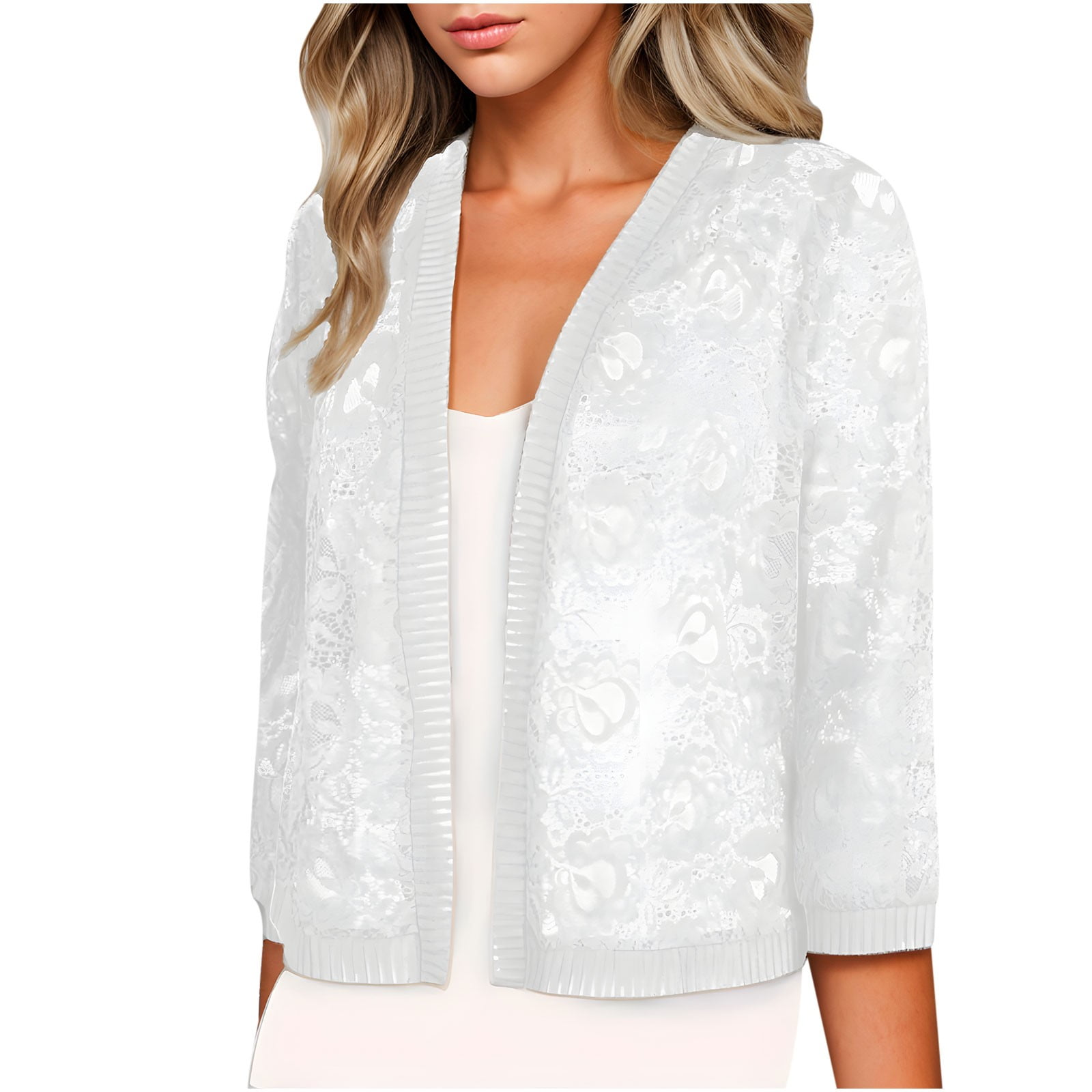 Huvoen Women’s 3/4 Sleeve Open Front Lace Cardigan, Floral Lace Shrug ...