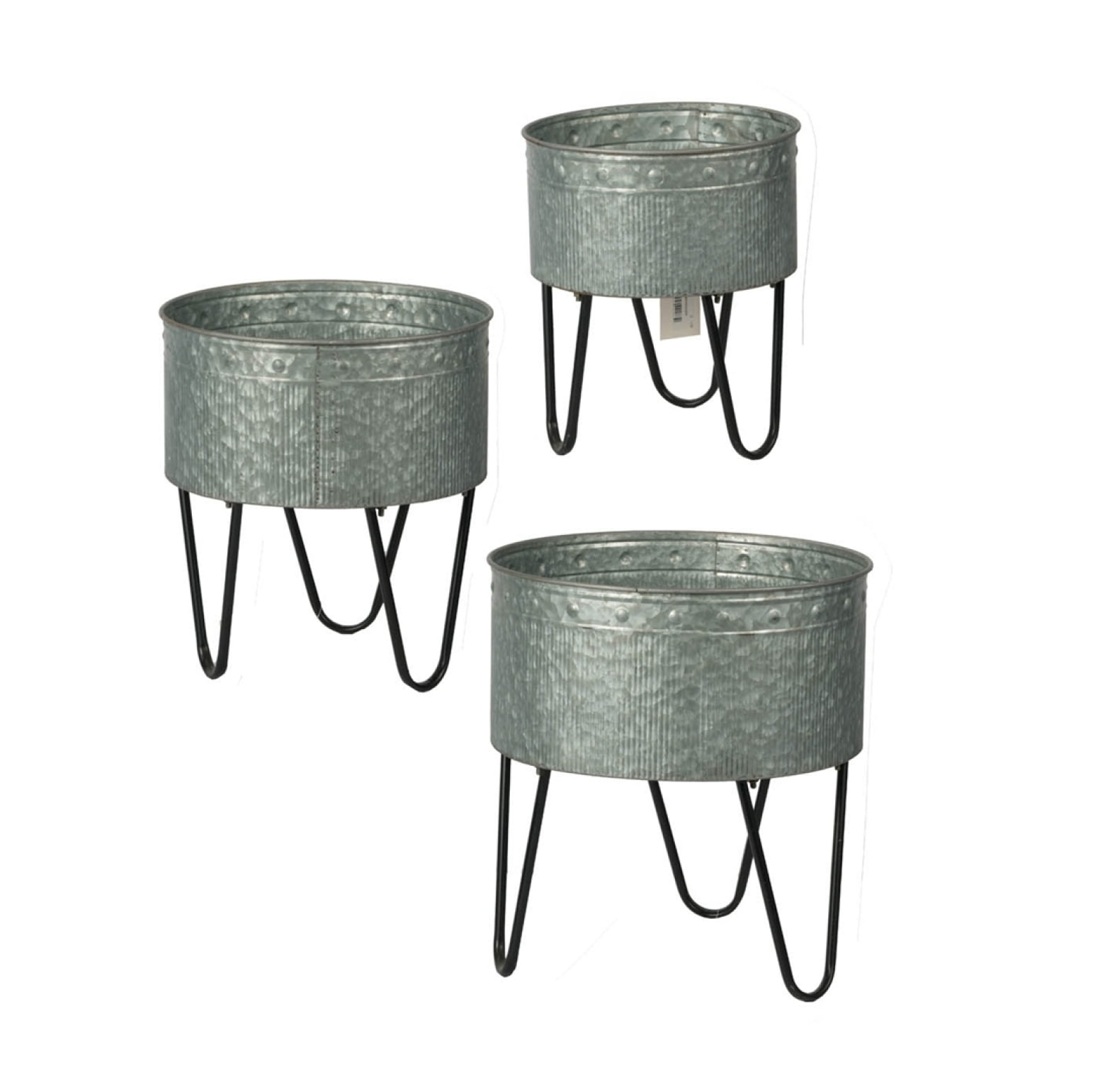 Huxley Metal Decorative Pots Set of 3 - Galvanized Planters with ...