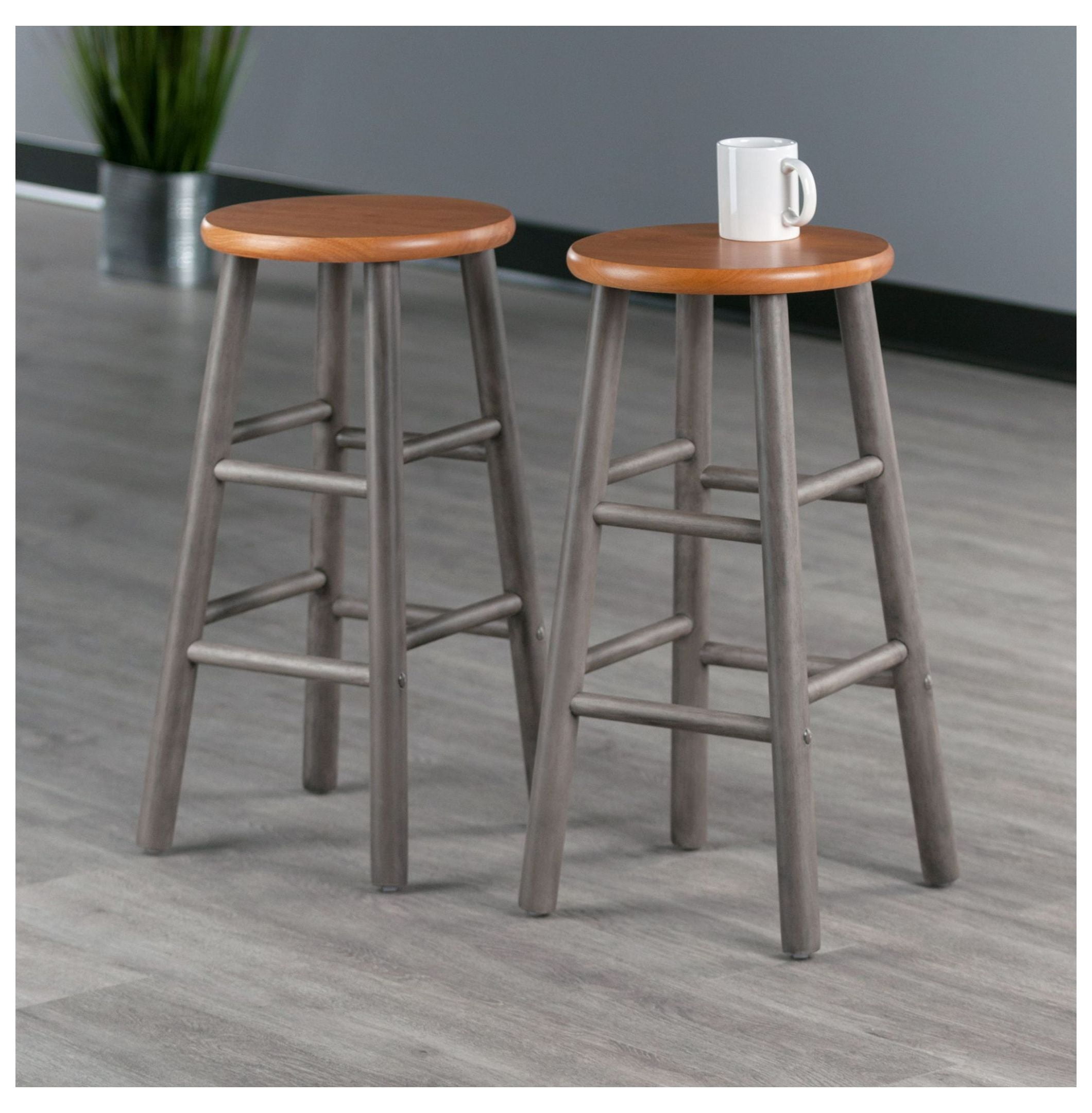 Huxton Counter Stools 2-Piece Set; 24" Bar Height; Gray & Teak Finish ...