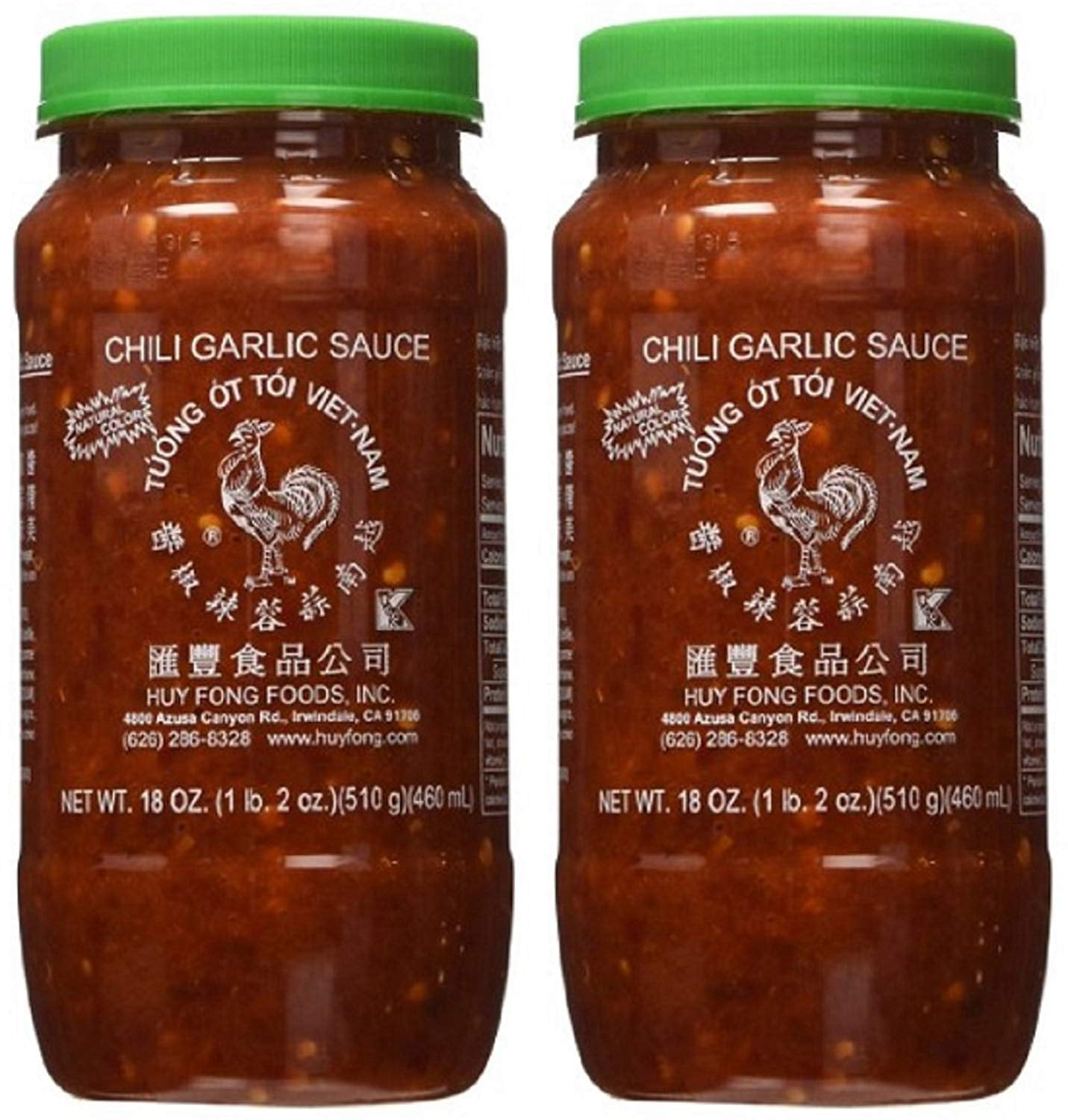 Huy Fong Fresh Chili Garlic Sauce, 36 oz Pack of 2, Coarse Ground Chili ...