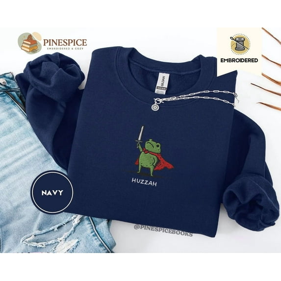 Huzzah Frog Embroidered Crewneck Sweatshirt, Medieval Frog Character ...