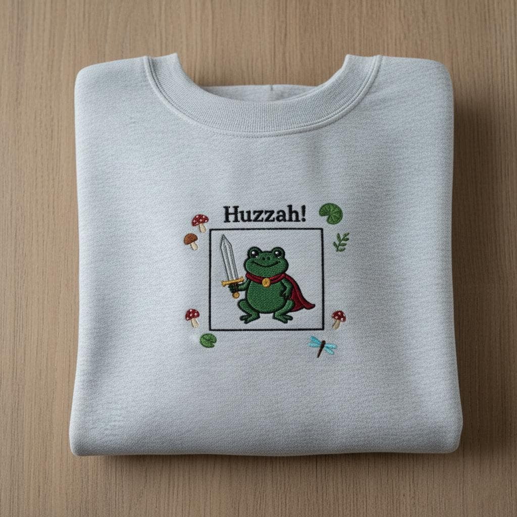 Huzzah! Knight Frog Embroidered Hoodie, Funny Medieval Toad Sweater, D ...