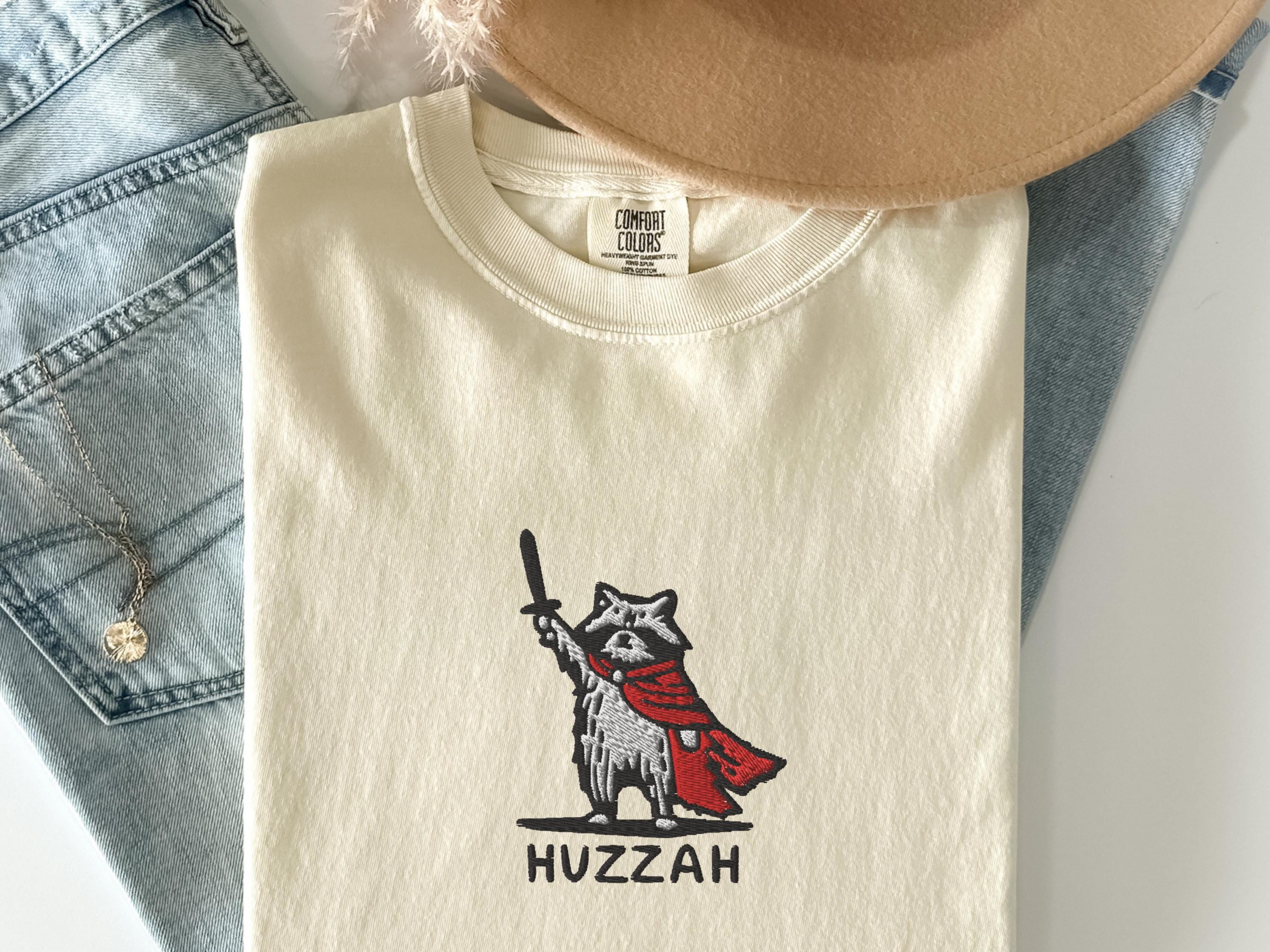 Huzzah Raccoon with Sword Embroidered T-Shirt: Medieval Trash Panda ...