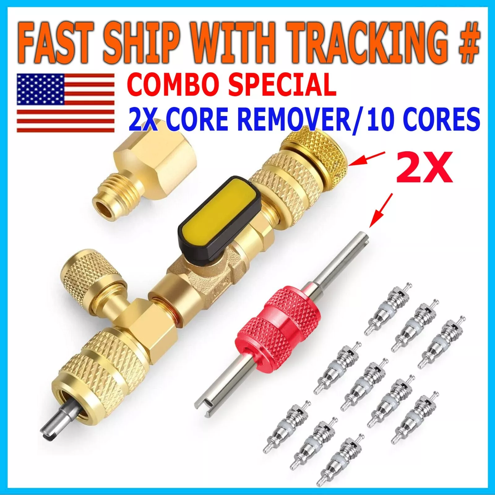 Hvac Ac Schrader With Valve Cores Remover Dual Size 1/4" & 5/16 ...