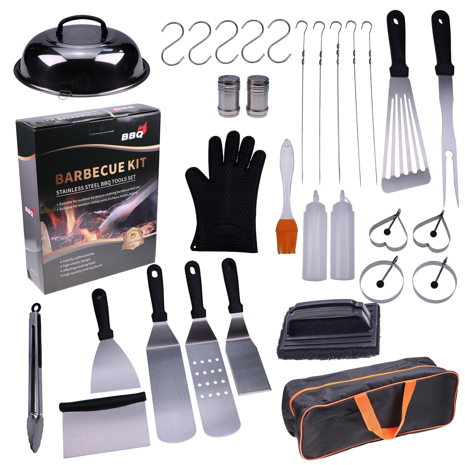 Hvacstar 32Pcs BBQ Tools Grill Tools Set Yard Grilling Party Essential Kit Stainless Steel ...