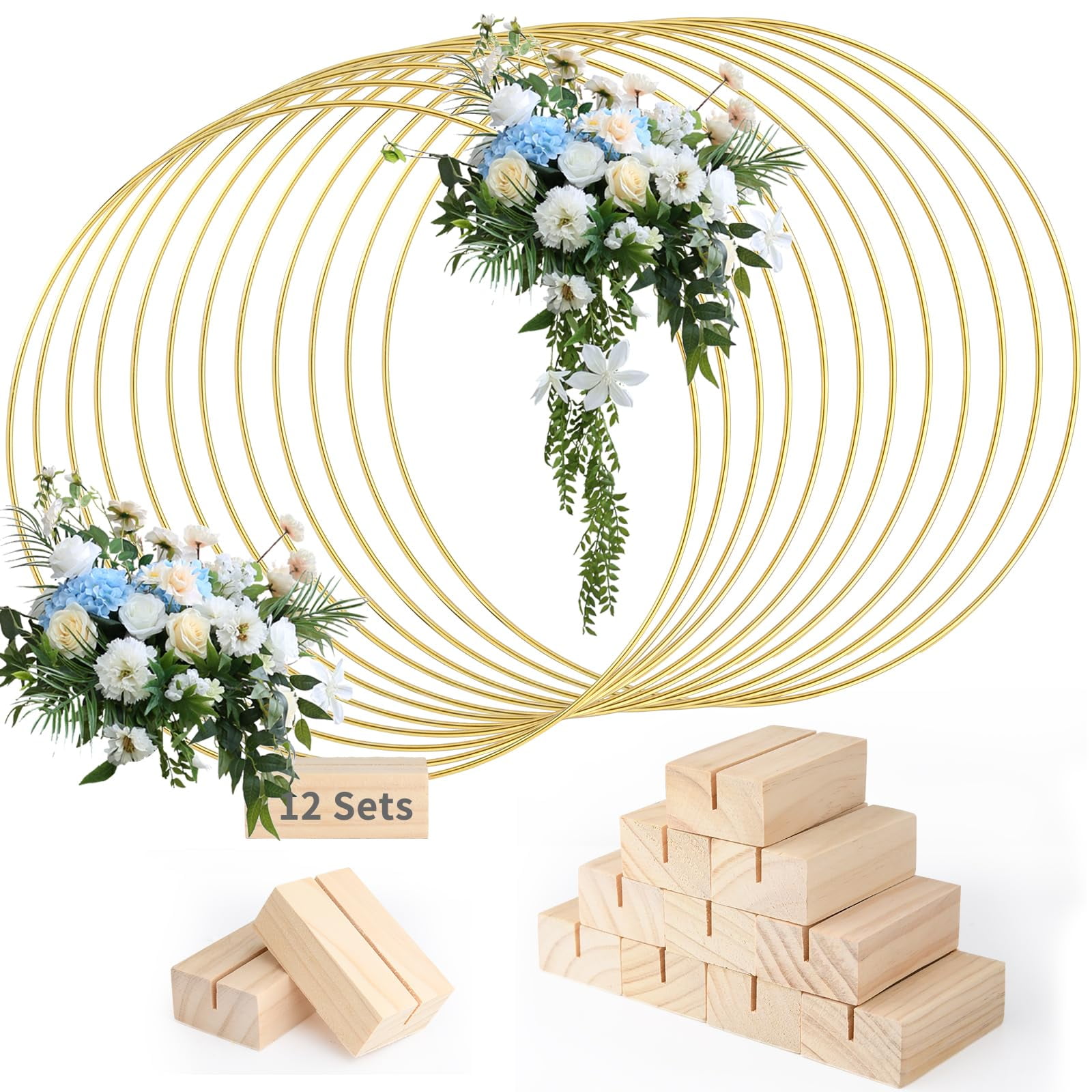 Hviiso 12 PCS 12 Inch Floral Hoop Centerpiece Table Decorations - Gold ...
