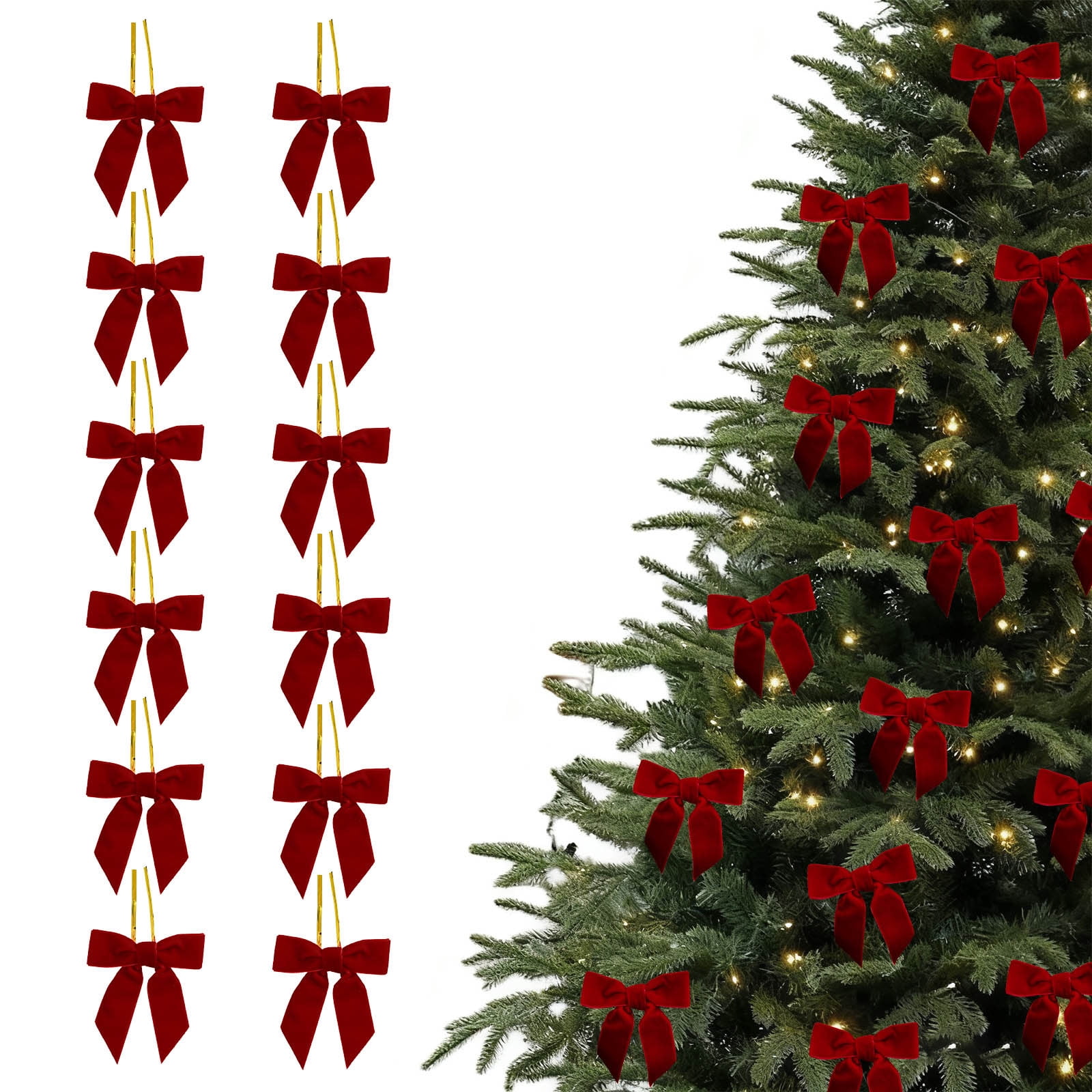 Hvmvliv 12-Count Small Velvet Christmas Bows, 3.1x3.1 Inches Festive ...
