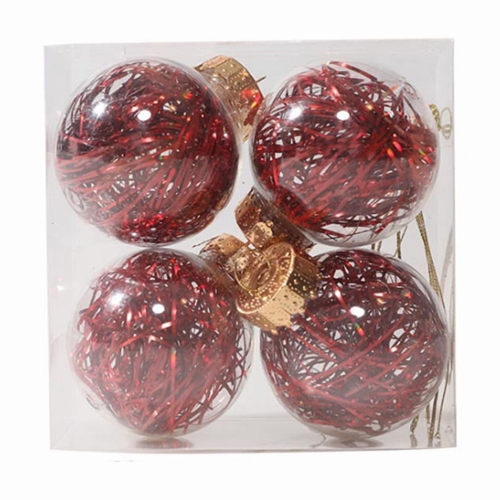 Hvmvliv 4-Piece 6cm Christmas Transparent Raffia Ball Ornament Set ...