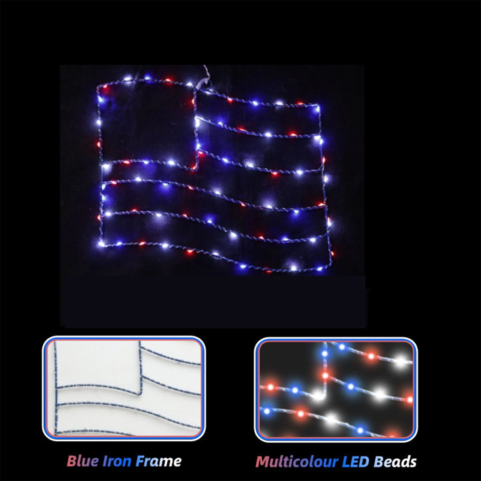 Hvmvliv Red White and Blue Lights (10.24x11.42in) Flag Shaped Window ...