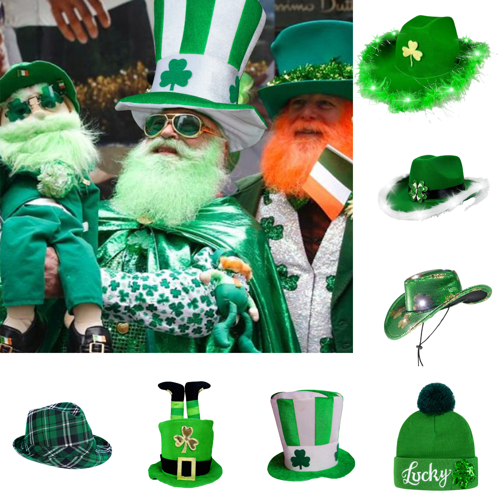 Hvmvliv St Patricks Day Hat for Men Women Green Velvet Party Decorative ...