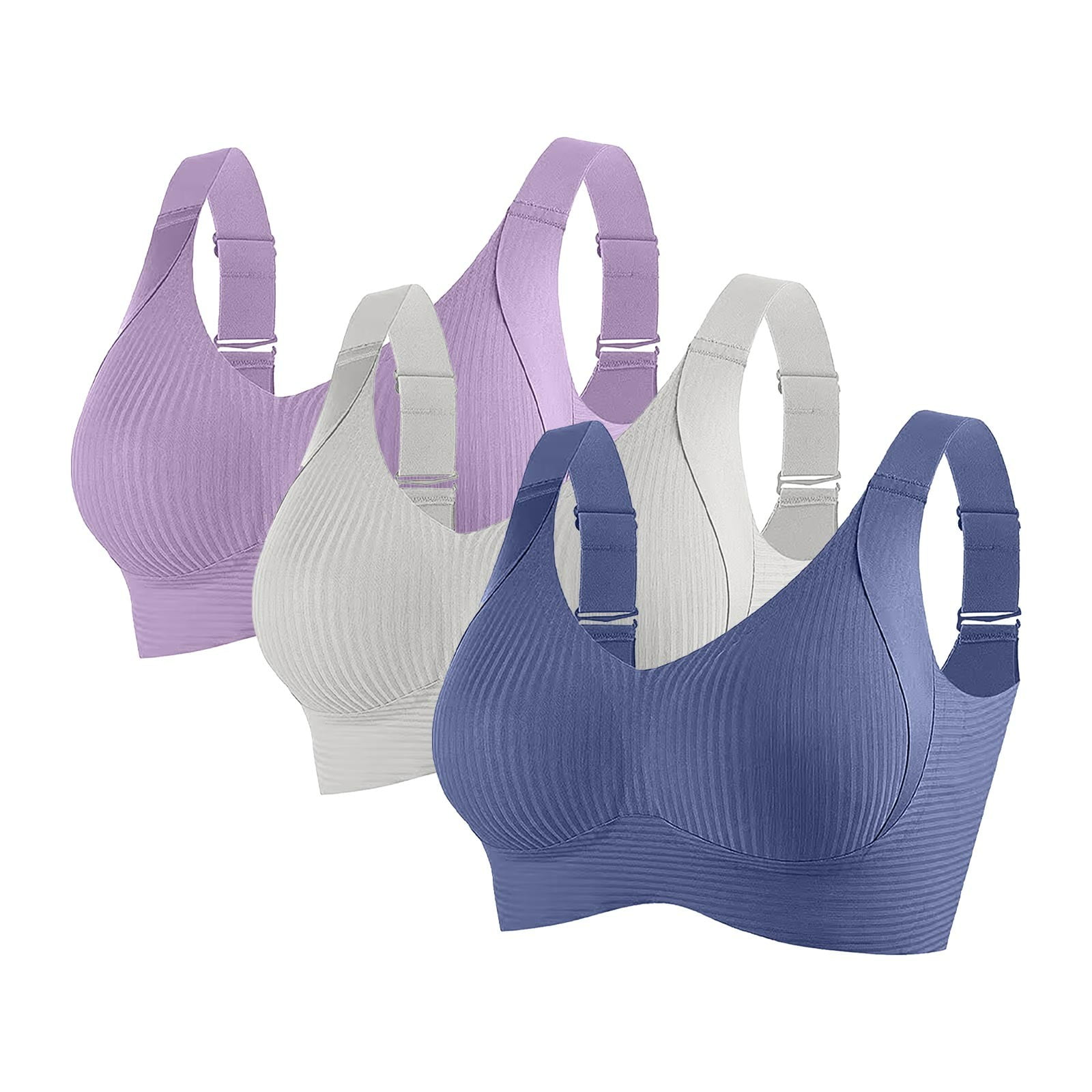 Hvot&aat 3PC Womens Wireless Sports Bras Solid Color Comfortable Ribbed ...