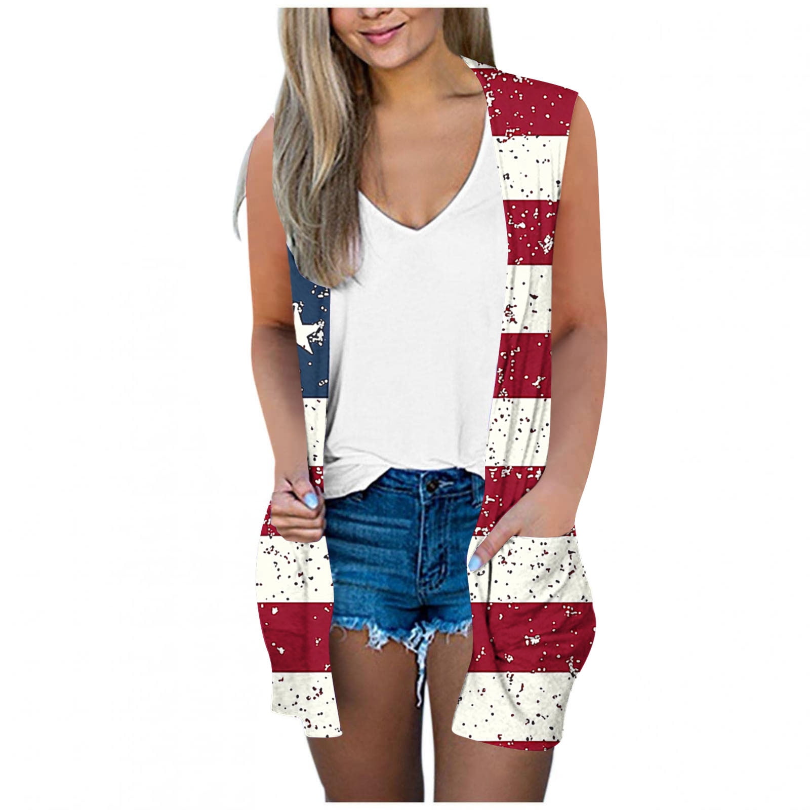 Hvot&aat American Flag Print Cardigans July 4th USA Stars & Stripes ...