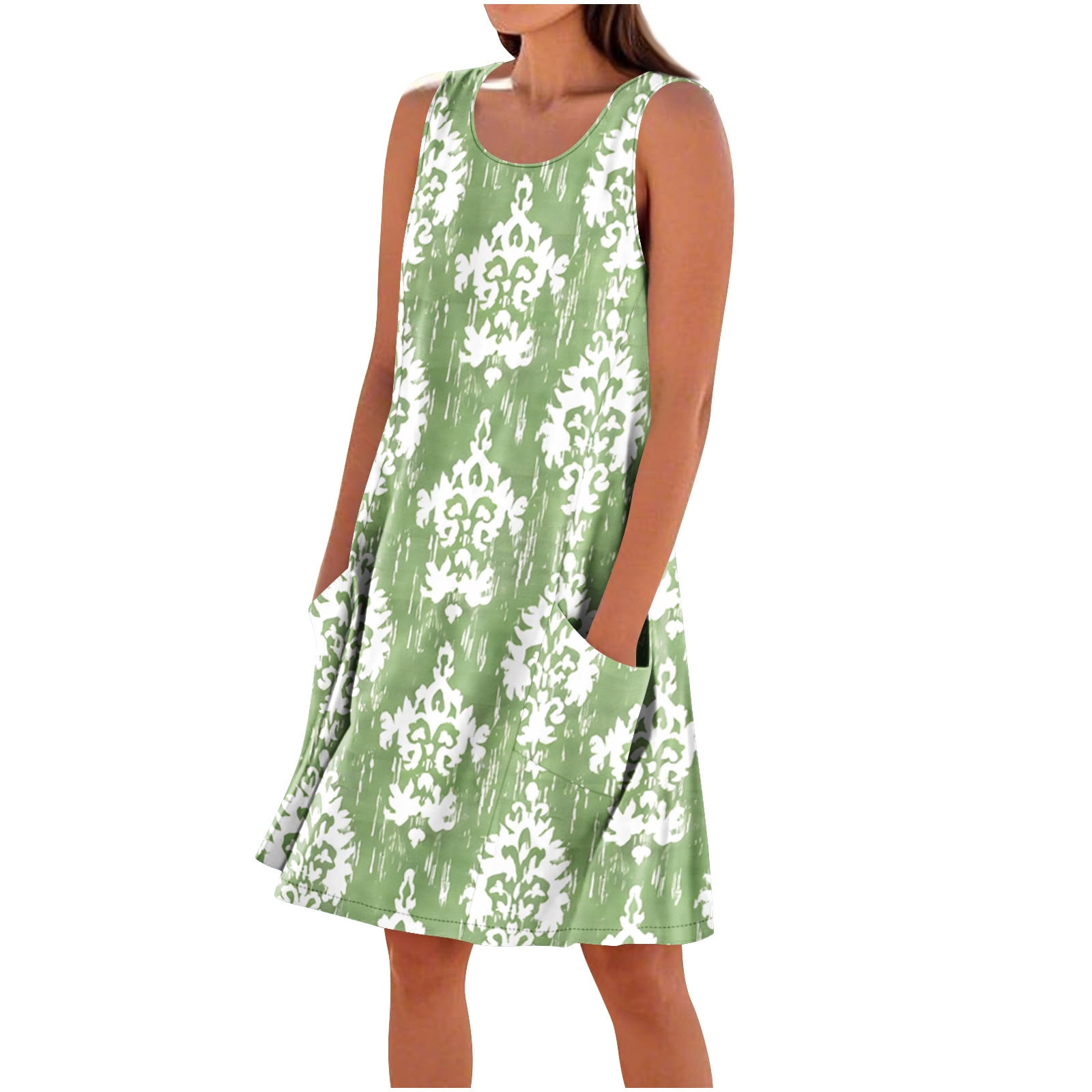 Hvot&aat Floral Print Sundress for Women Crew Neck Sleeveless Tank ...