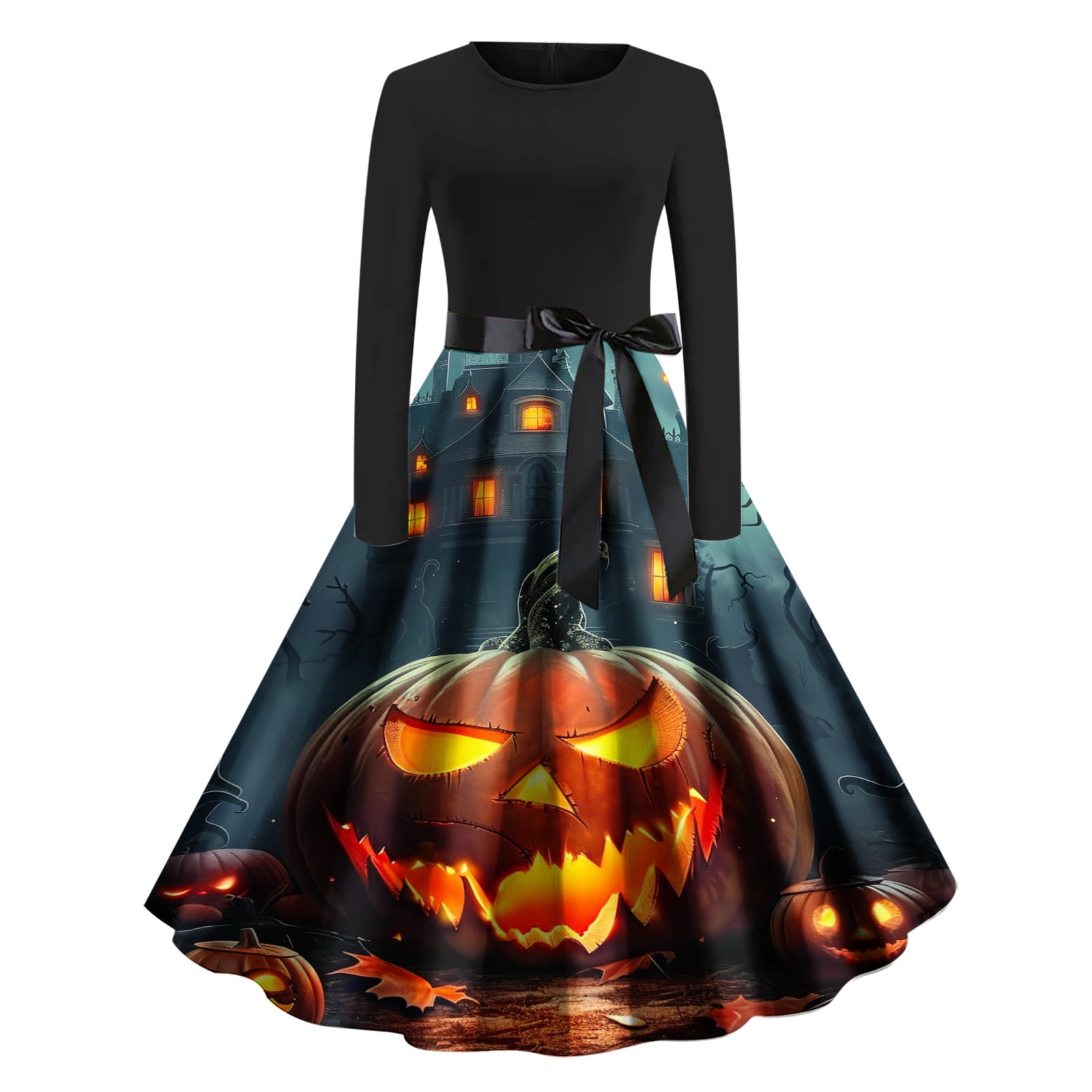 Hvot&aat Halloween Dress for Women Vintage Fit and Flare Long Sleeve ...