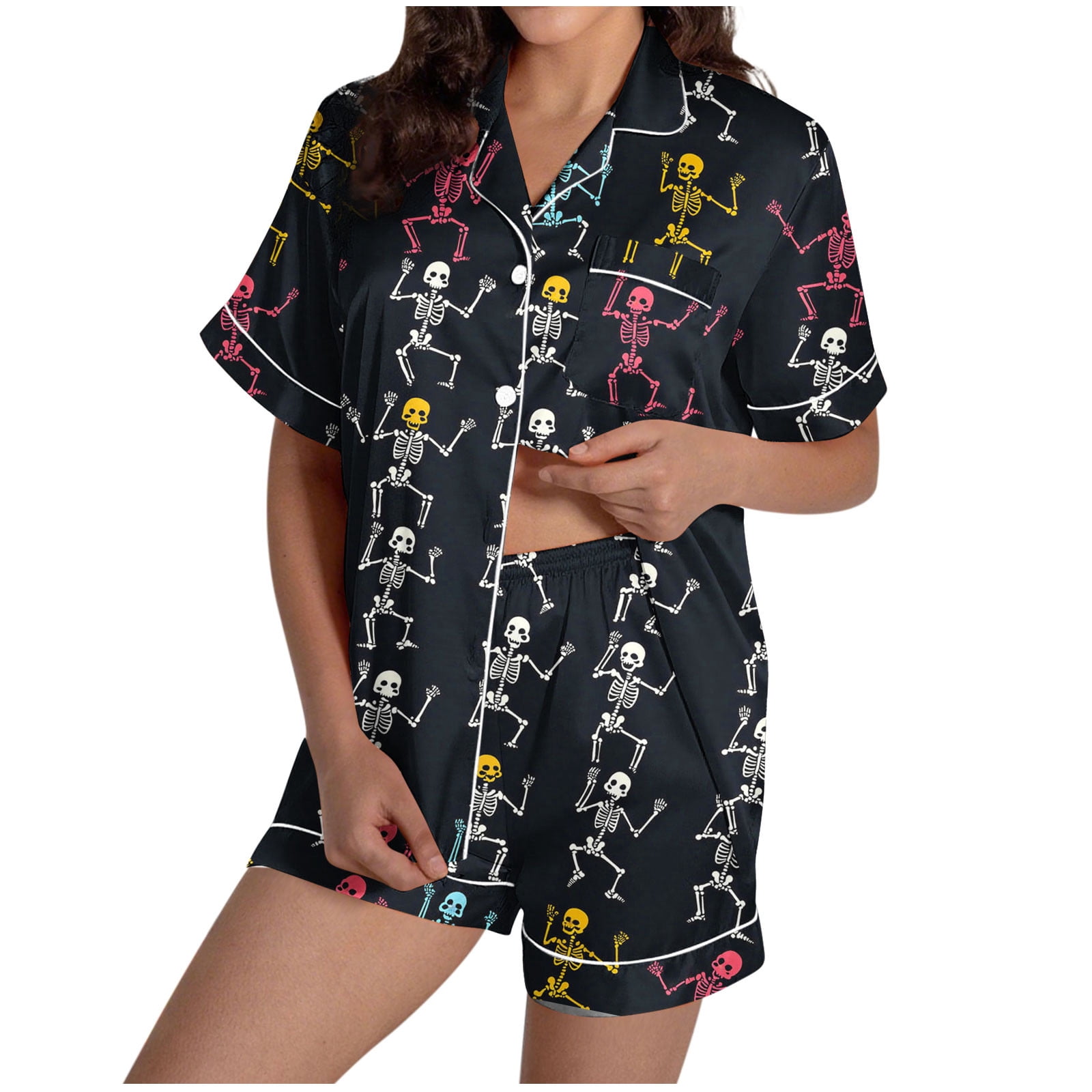 Hvot&aat Halloween Pajamas Women Sets Silk Satin Ghost Graphic Cute ...