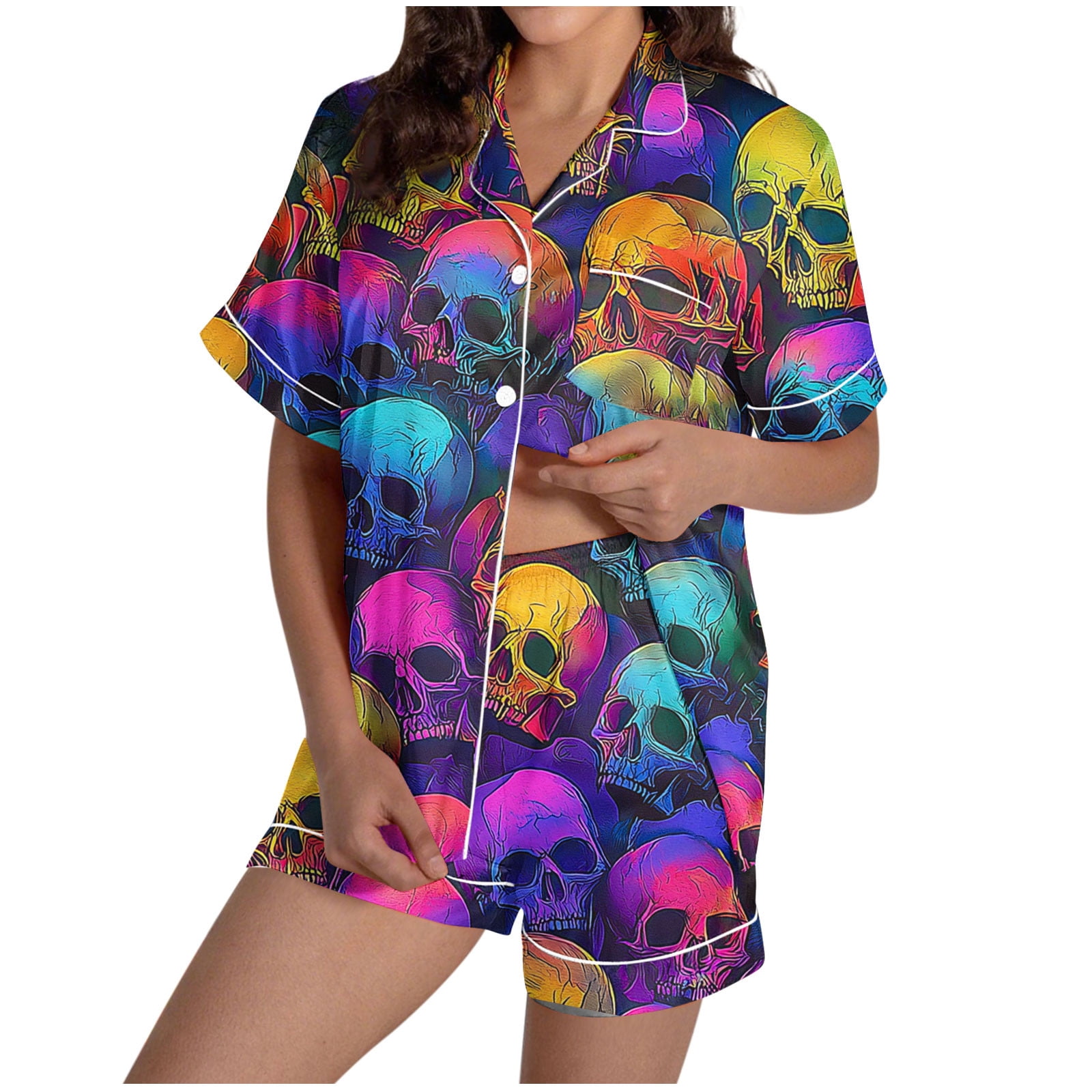 Hvot&aat Halloween Pajamas Women Sets Silk Satin Ghost Graphic Cute ...