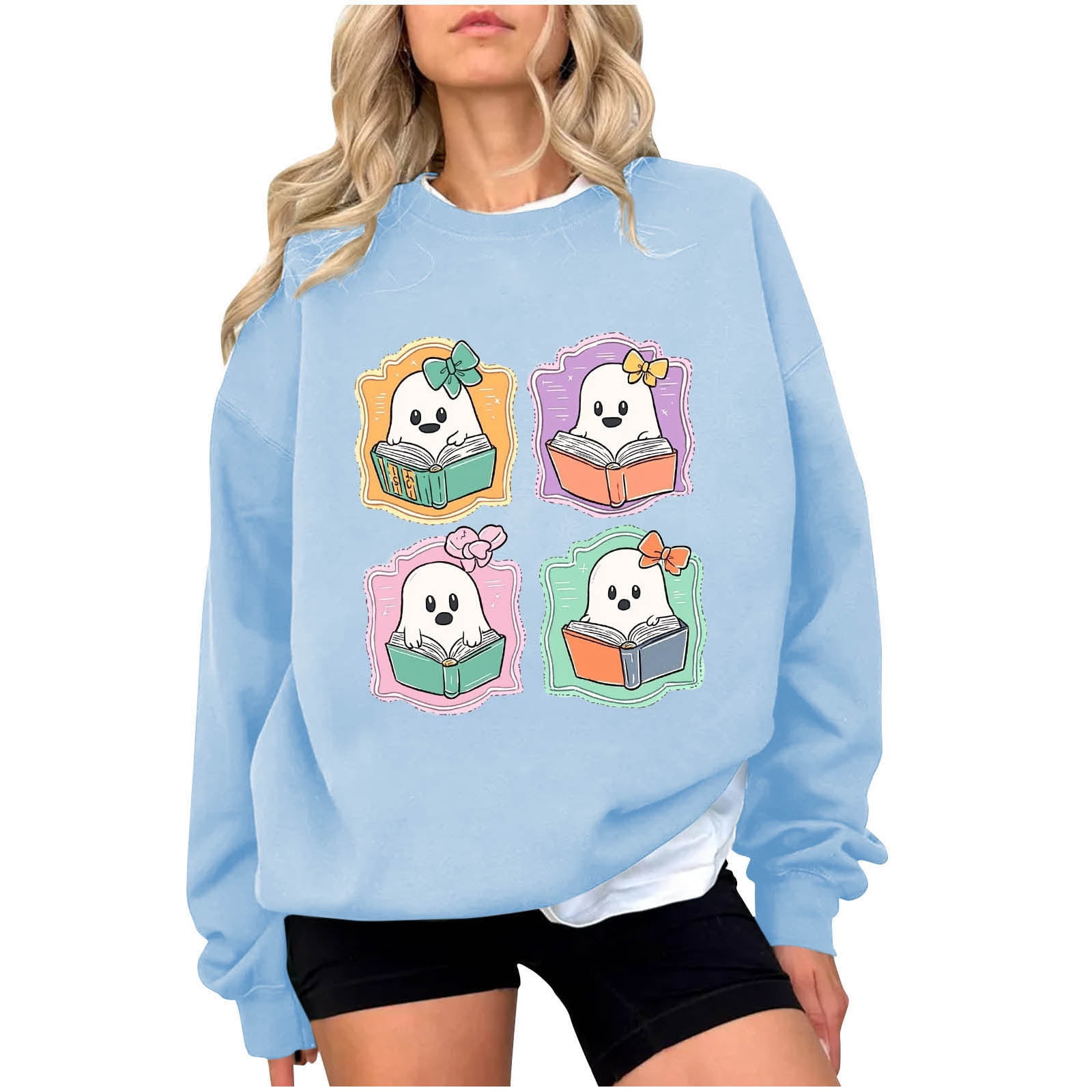 Hvot&aat Halloween Sweatshirts for Women Cute Ghost Reading Books ...