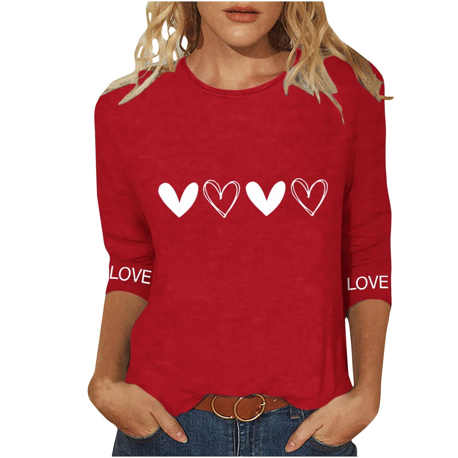 Hvot&aat Ladies' Valentines Day Shirts Love Heart Graphic 3/4 Sleeve ...