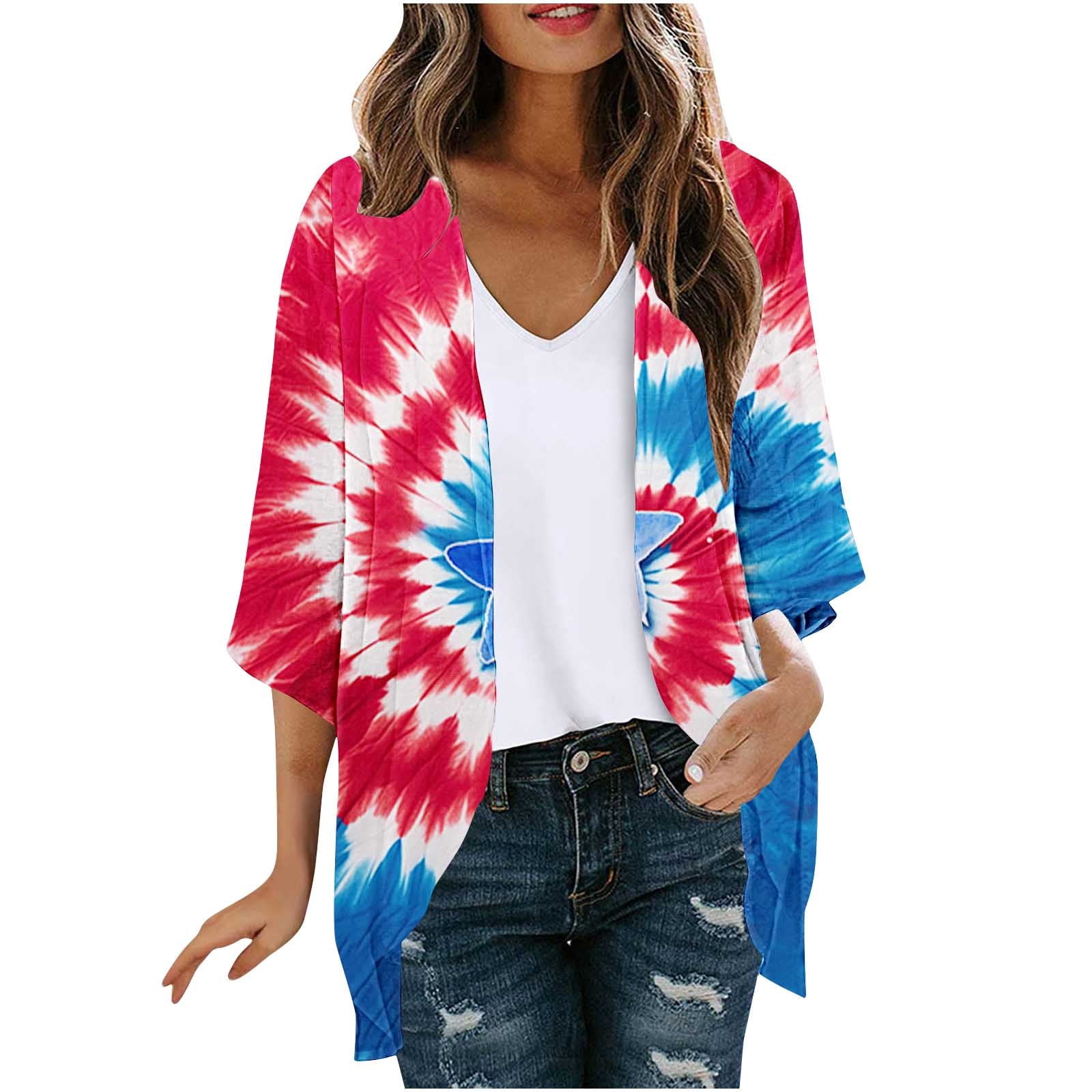 Hvot&aat Women American Flag 4th of July Short Sleeve Cardigan Summer ...