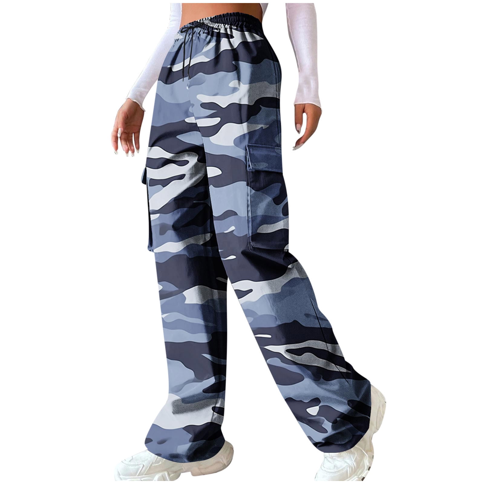 Hvot&aat Women Camouflage Cargo Pants Elastic High Waisted Straight ...