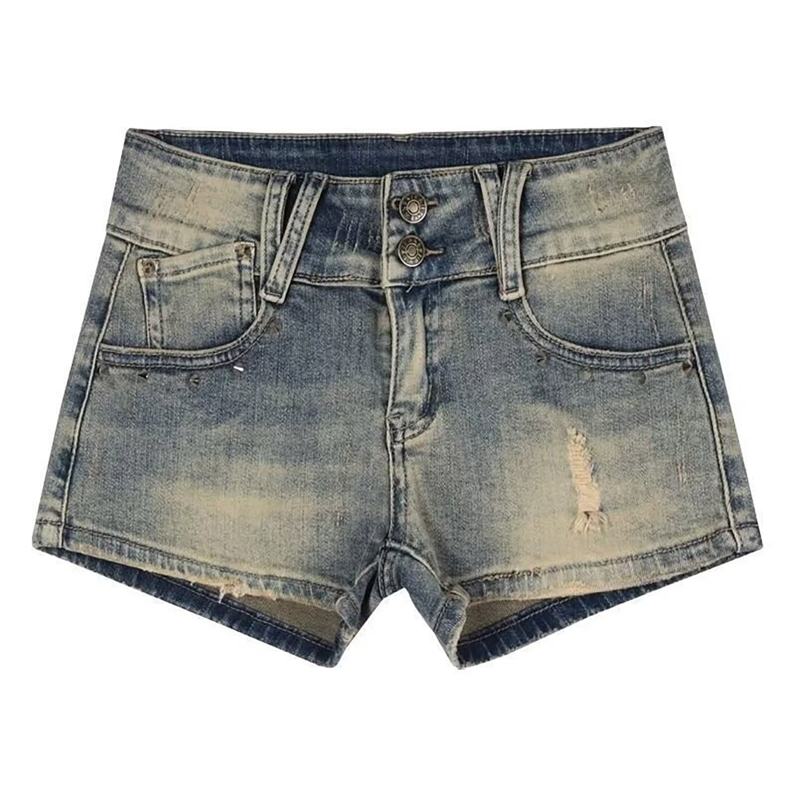 Hvot&aat Women Sexy Mini Jean Shorts Distressed Frayed Low Waist Denim ...