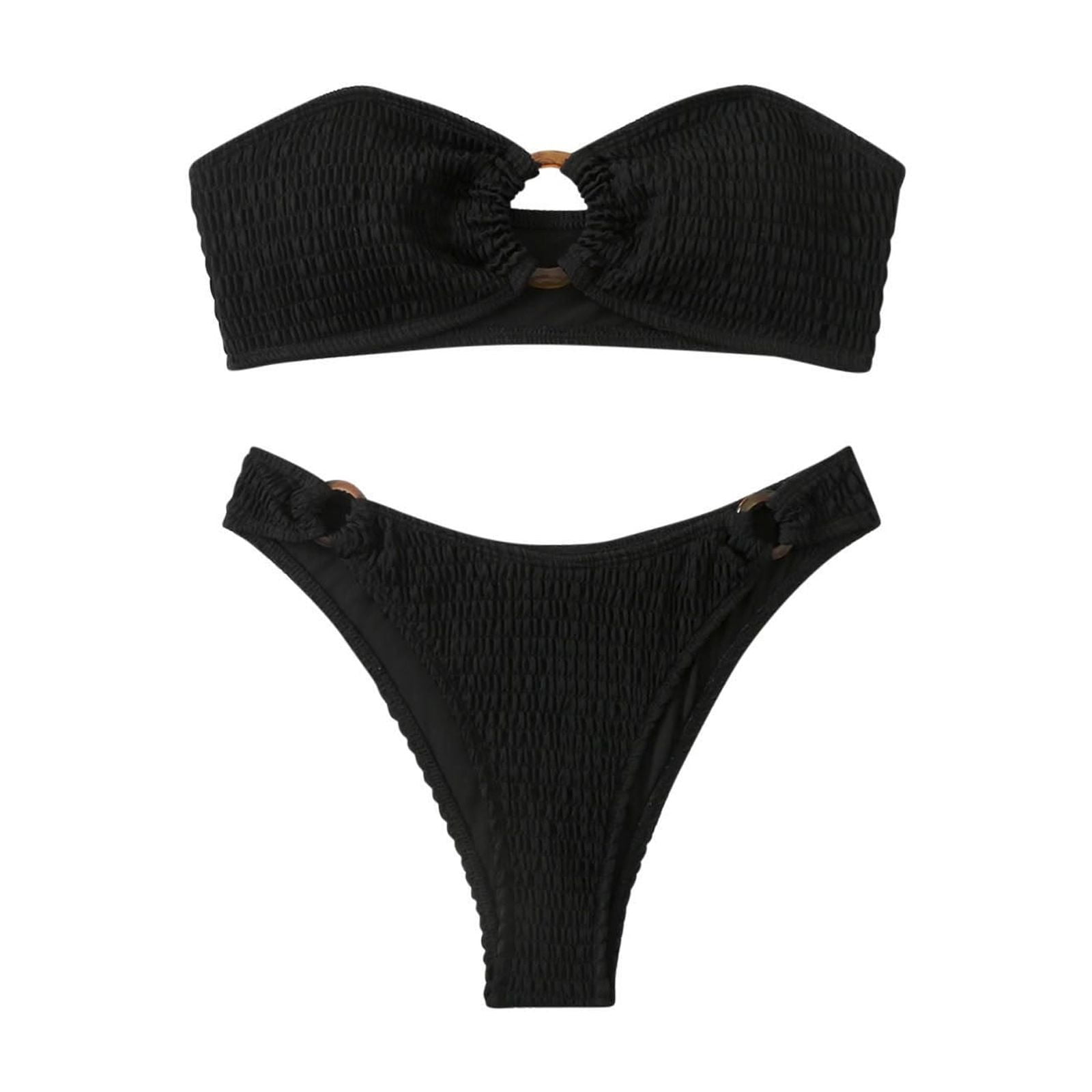 Hvot&aat Women Sexy Push Up Bathing Suit Solid Color Ribbed O Ring ...