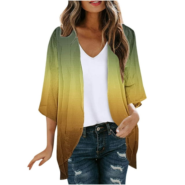 Hvot&aat Women's 3/4 Sleeve Gradient Kimono Cardigan Summer Loose Sun ...