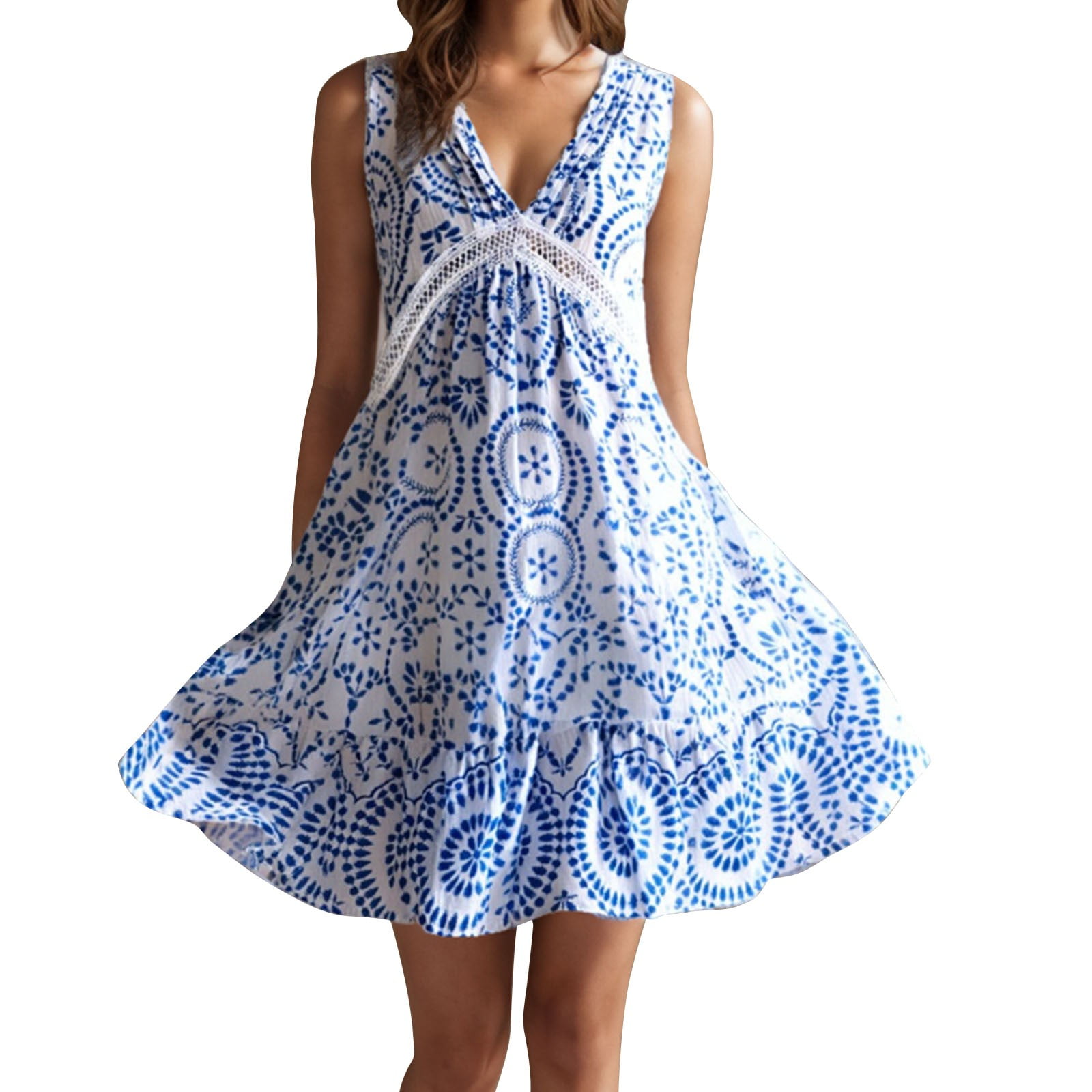 Hvot&aat Women's Beach Smock Floral Print Patchwork Ruffle Dress ...