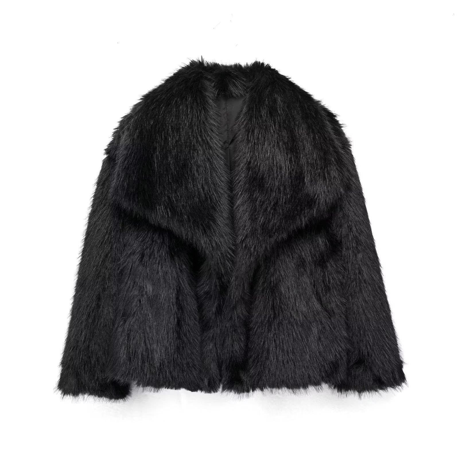 Hvot&aat Women's Cropped Faux Fur Jacket Lapel Cardigan Shrug 2024 Winter Warm Fluffy Faux Fur ...