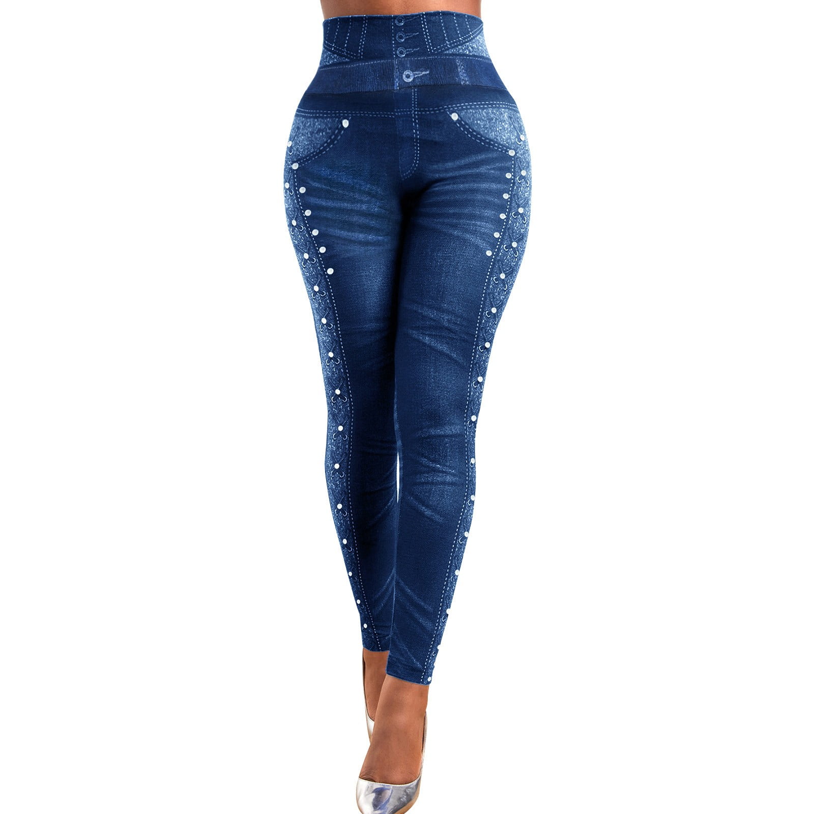 Hvot&aat Women's Fashion High Waist Embroidered Denim Pants Pearl ...