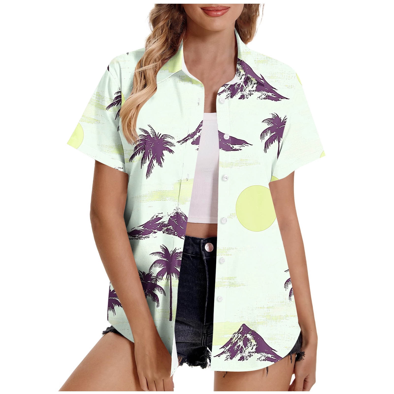 Hvot&aat Women's Hawaiian Short Sleeve Shirts Floral Tropical Print ...