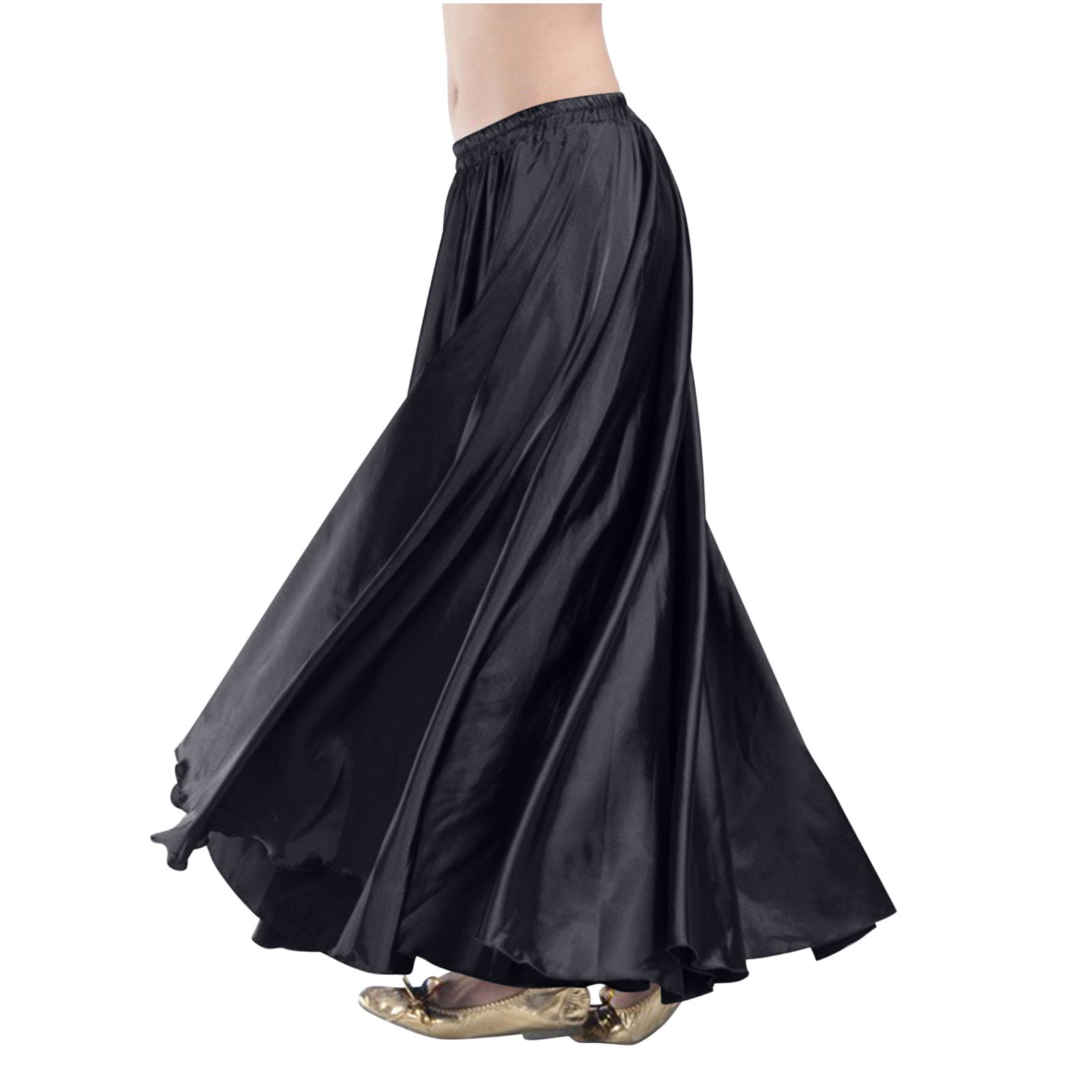 Hvot&aat Women's Solid Color Satin Skirt Elastic Waist Ankle Length ...